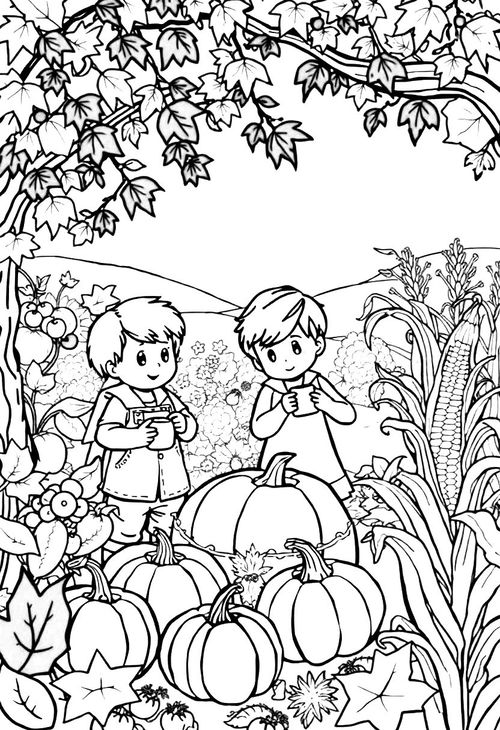 children picking apples coloring pages